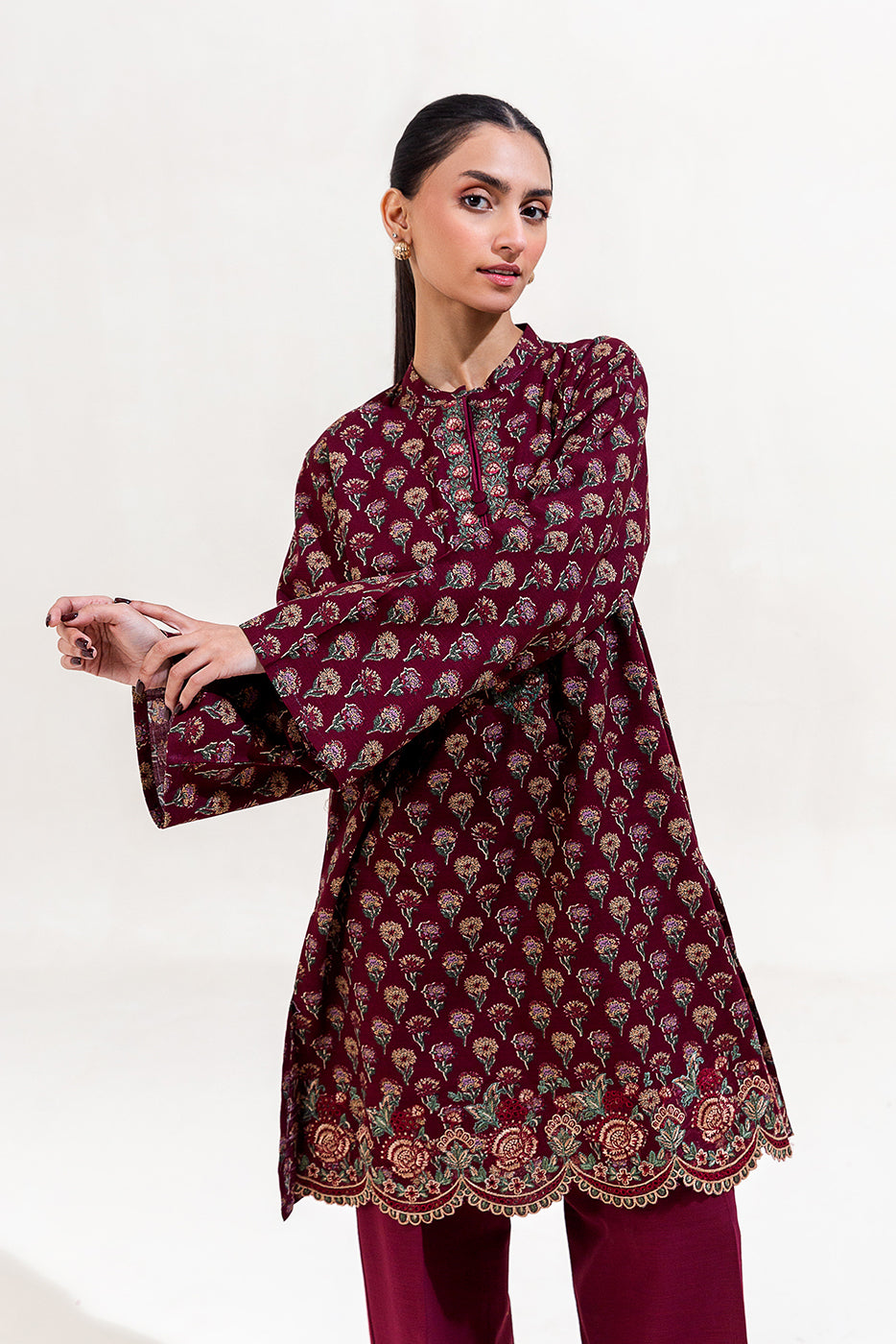 2 PIECE EMBROIDERED KHADDAR SUIT-MAROON BLOOM (UNSTITCHED) – BEECHTREE