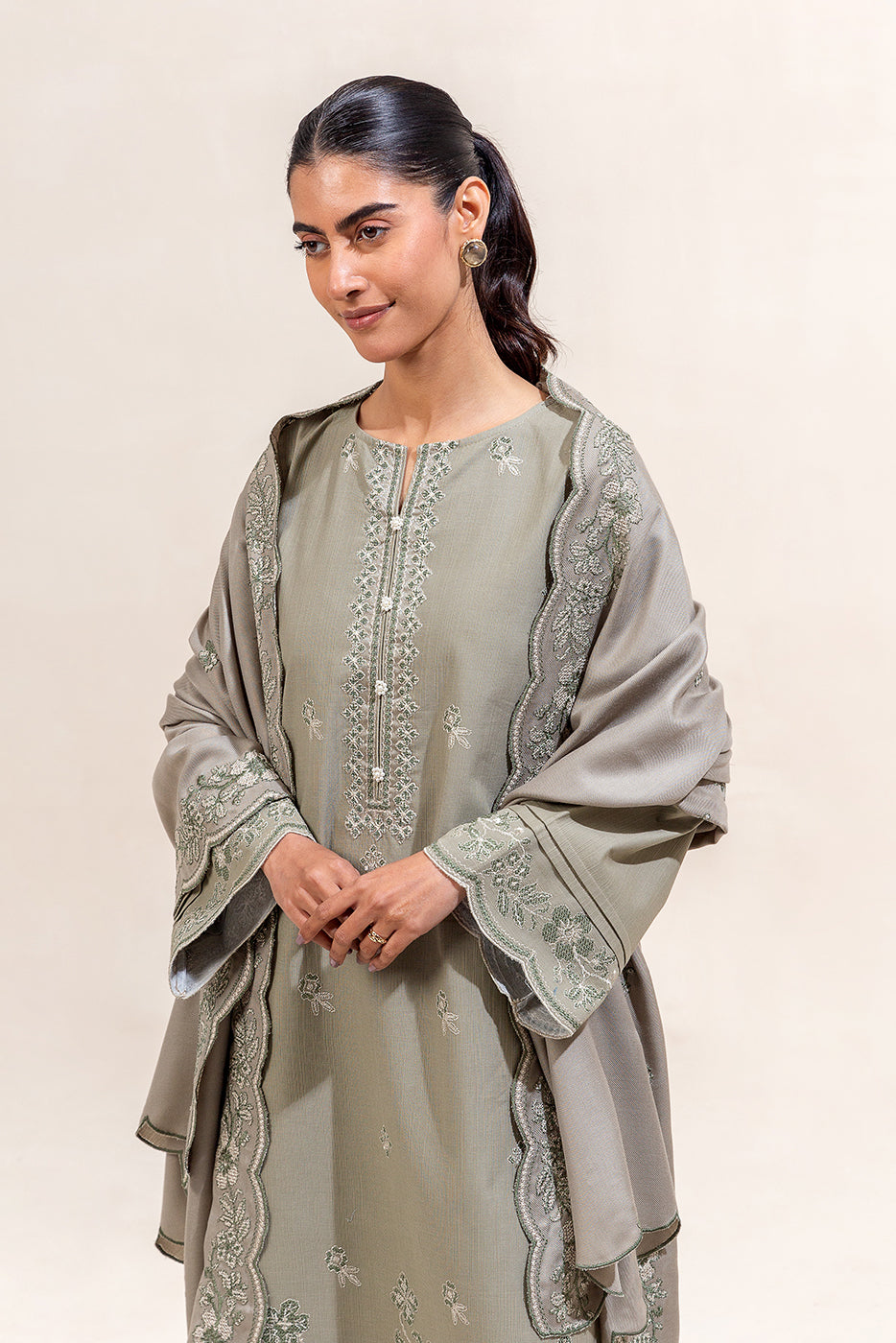 3 PIECE EMBROIDERED KHADDAR SUIT-OLIVE DESIRE (UNSTITCHED) – BEECHTREE