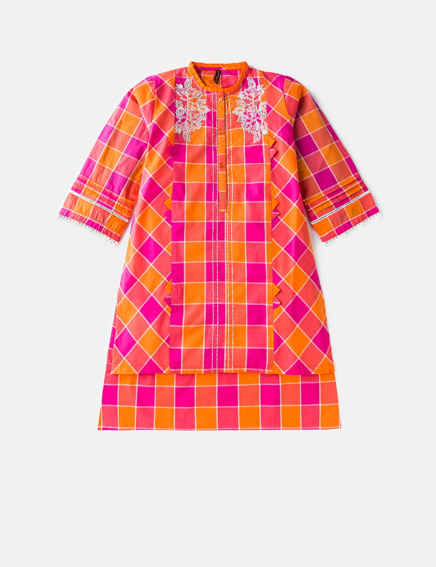 Multi Check Embroidered Kurta – BEECHTREE