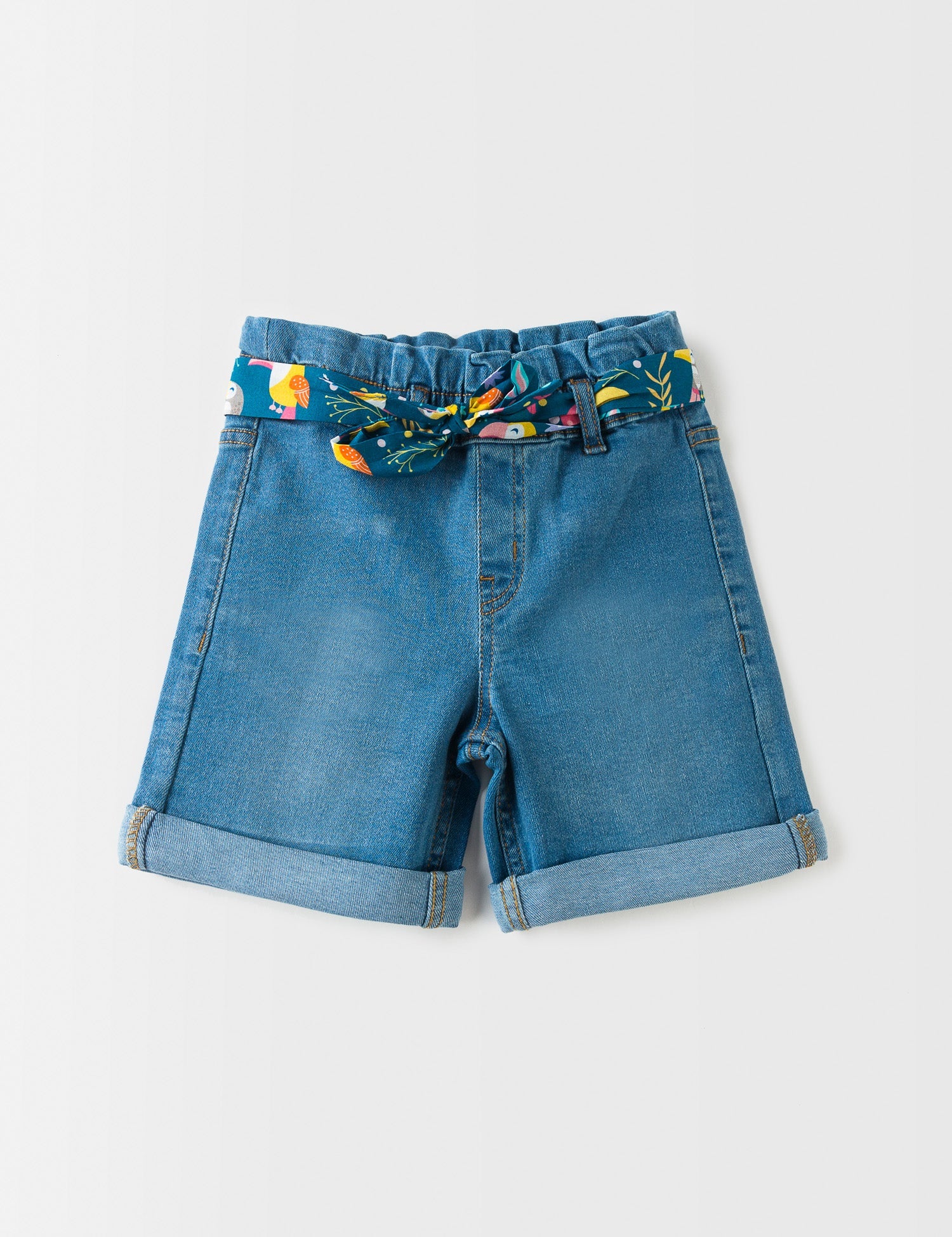 Denim Shorts With Printed Belt – BEECHTREE
