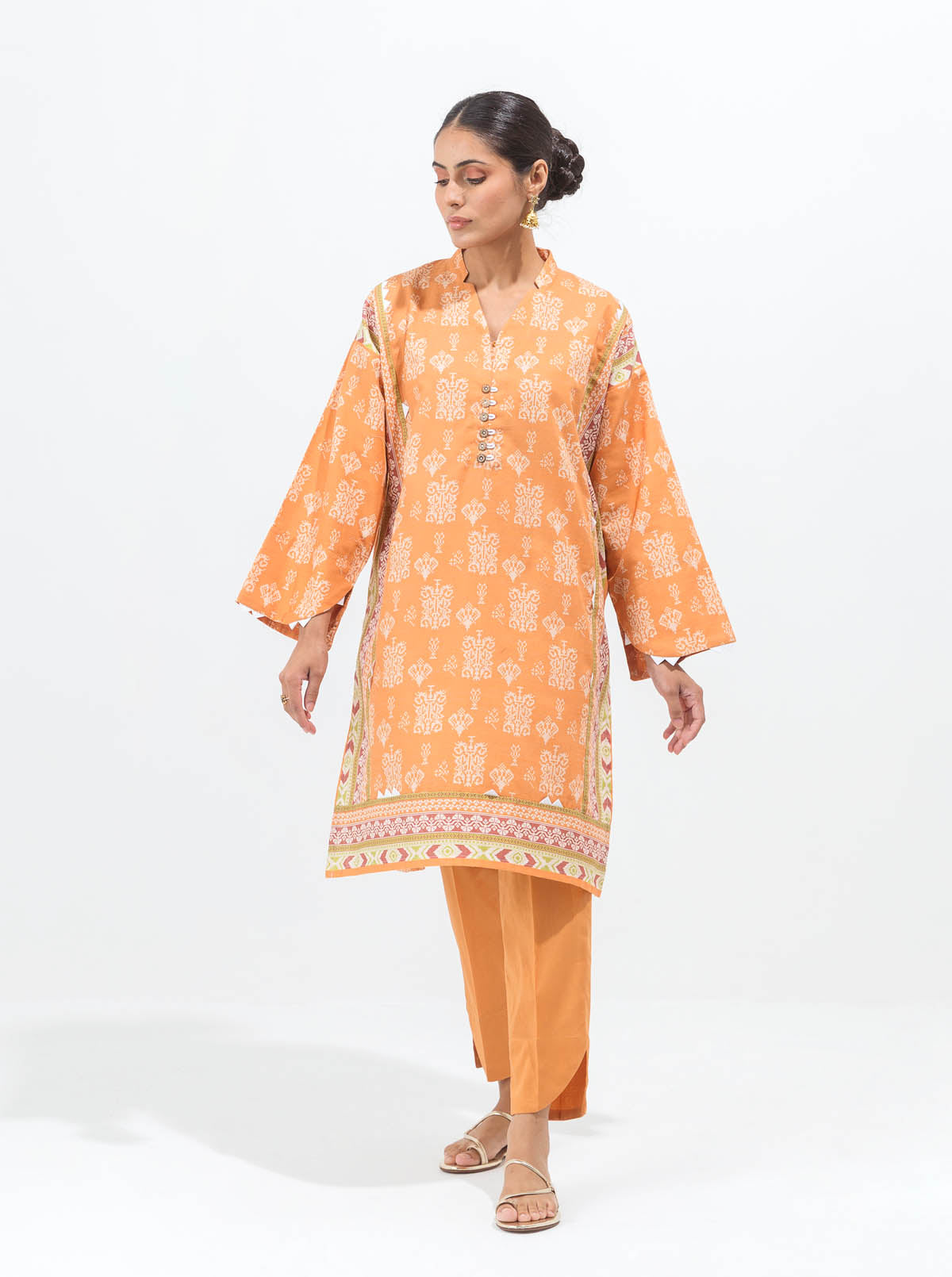2 PIECE - PRINTED KHADDAR SUIT - SUNSET OCHRE – BEECHTREE