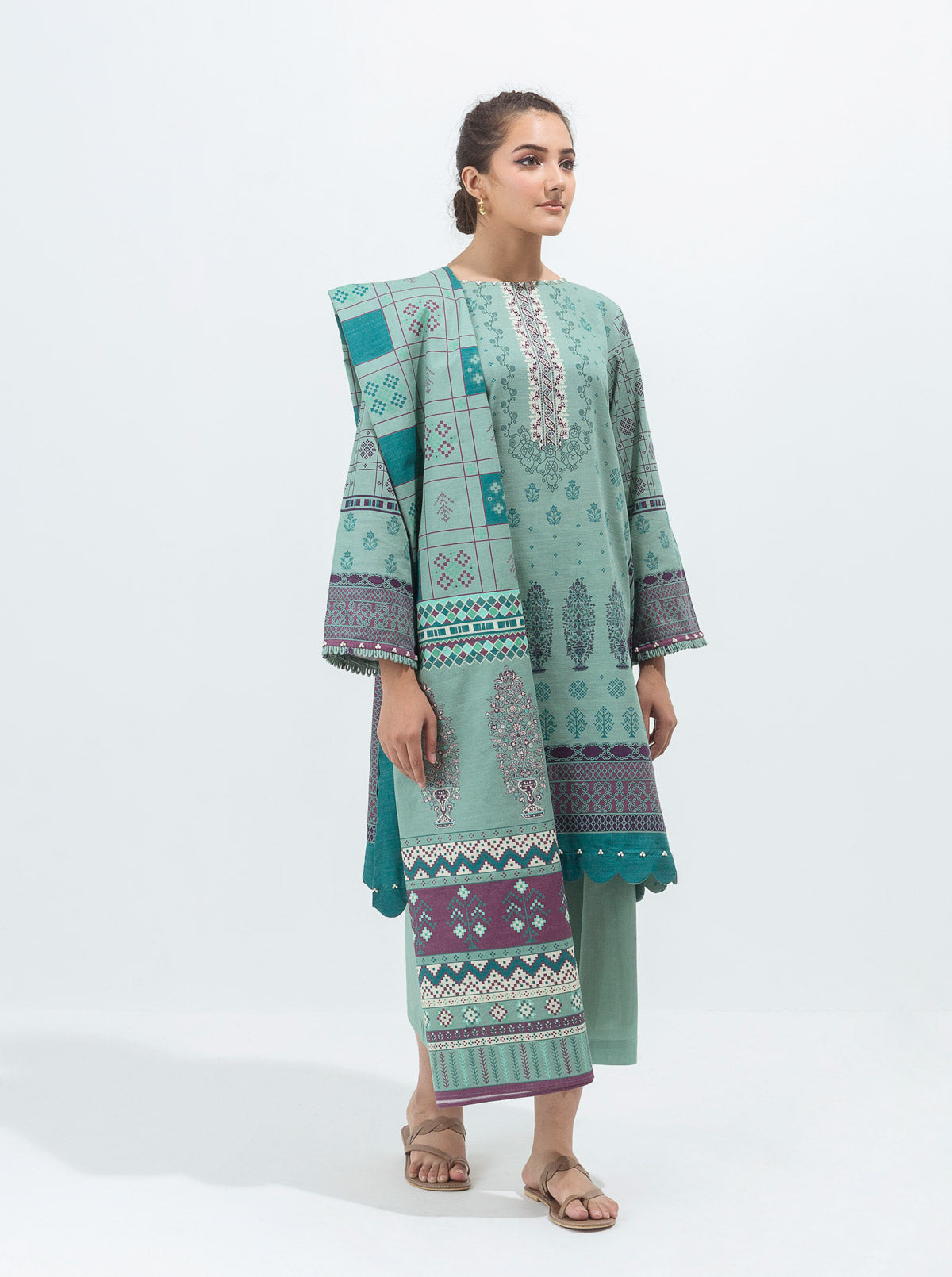 3 PIECE - PRINTED KHADDAR SUIT - MOONLIGHT JADE – BEECHTREE