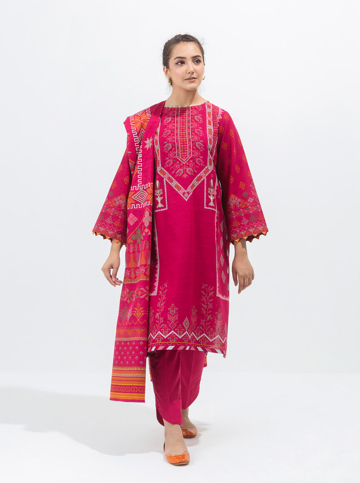3 PIECE - PRINTED KHADDAR SUIT - ALLURING PINK – BEECHTREE