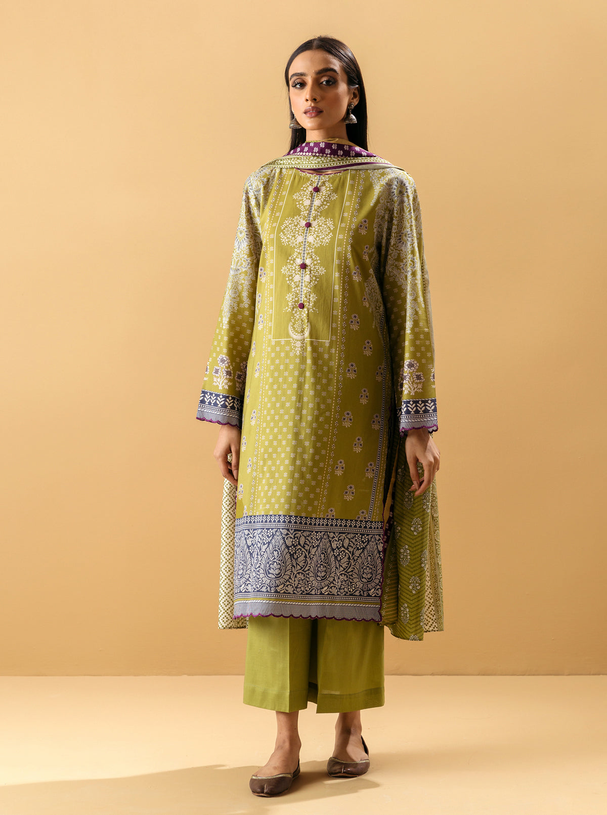 3 PIECE - PRINTED LAWN SUIT - LIME VERDANT – BEECHTREE