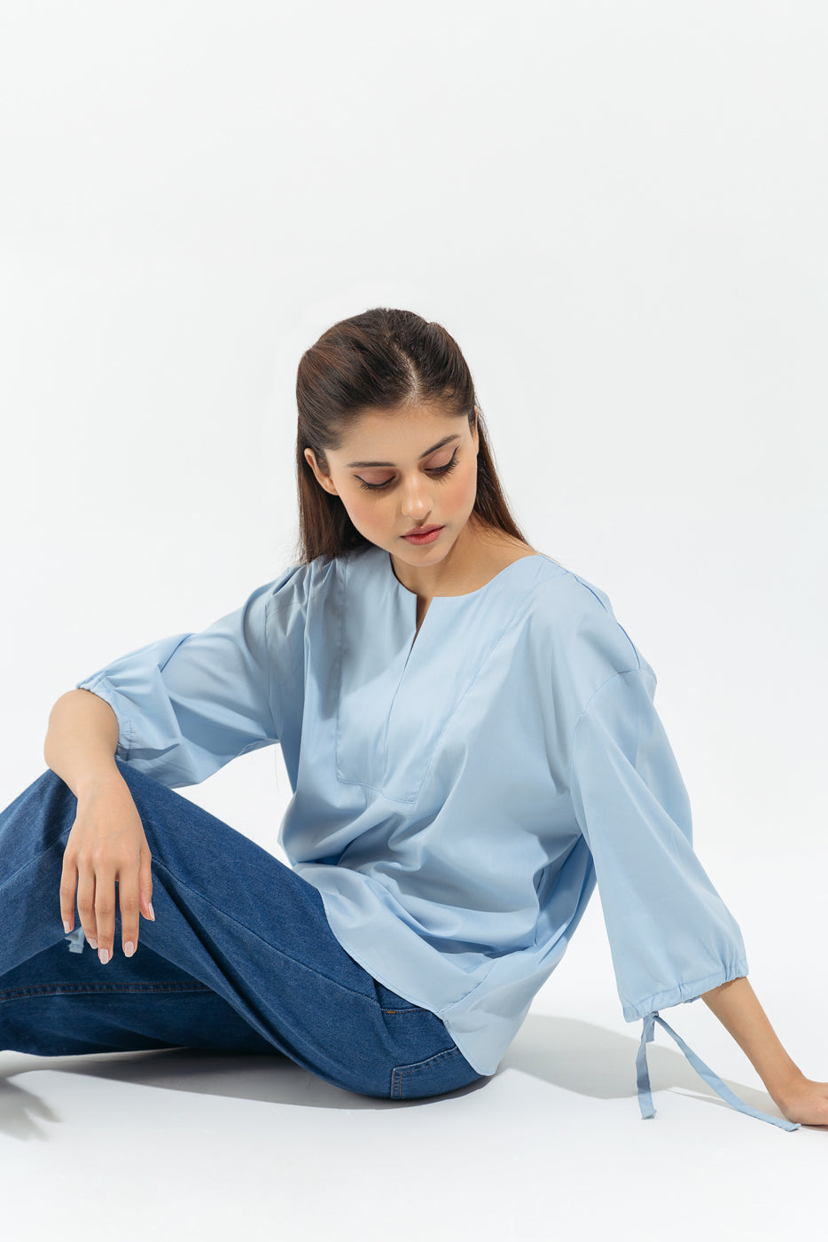 Women Absolute Light Blue Slit Cut Top - 2000000217275 – BEECHTREE
