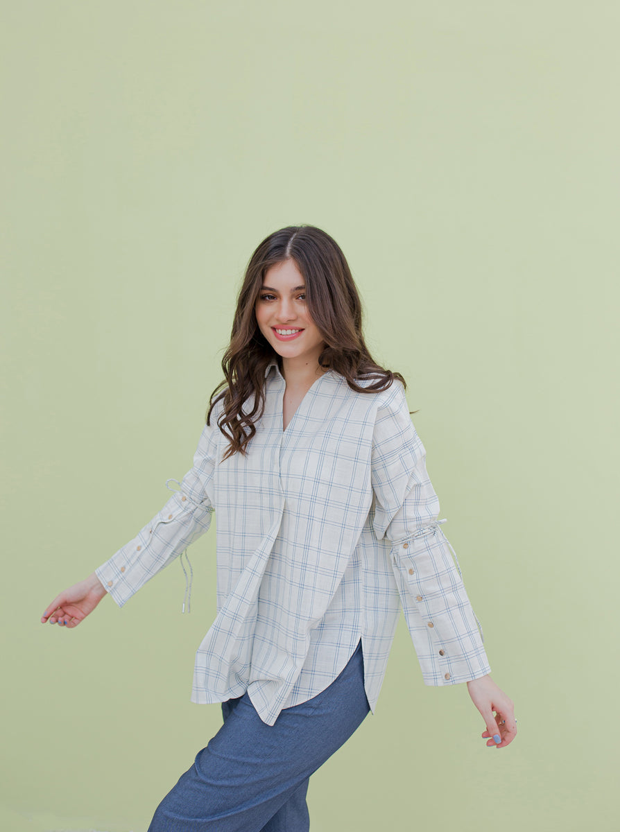 White Check Metallic Cord Shirt – BEECHTREE