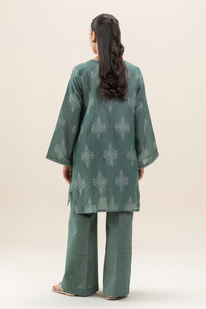 2 PIECE EMBROIDERED YAN DYED JACQUARD SUIT-PINE GREEN (UNSTITCHED) – BEECHTREE