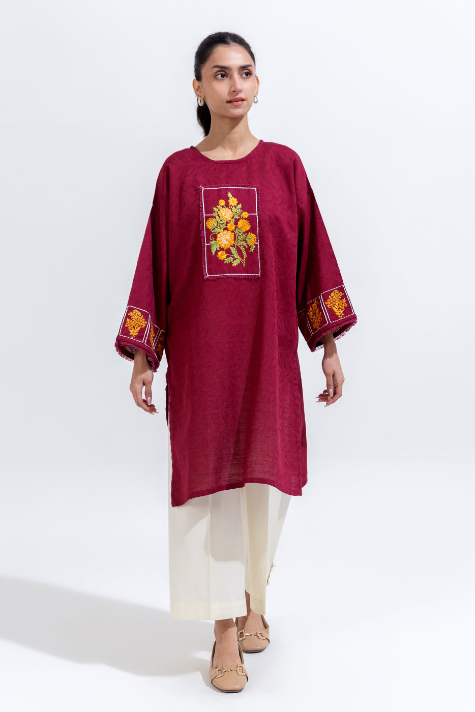 EMBROIDERED KHADDAR JACQUARD SHIRT (PRET) – BEECHTREE