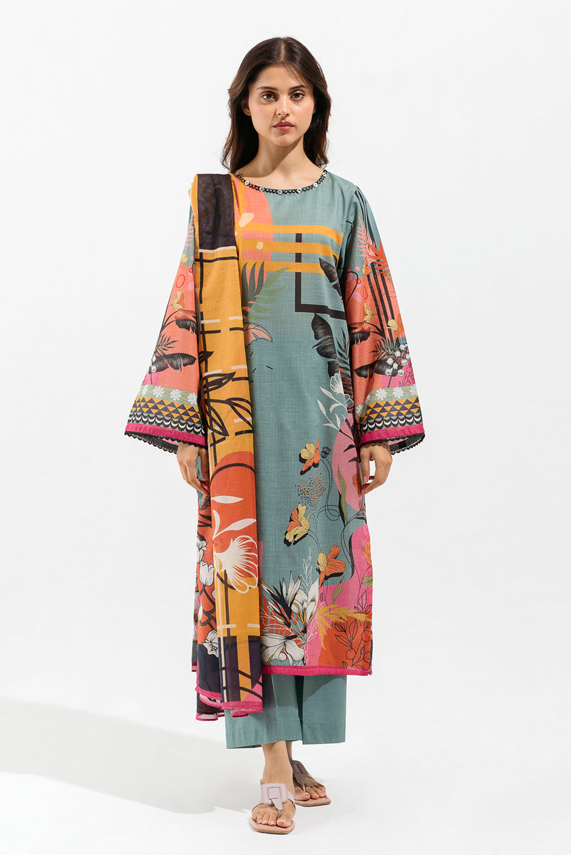 Tropical Mint-Printed-3P-Lawn – BEECHTREE