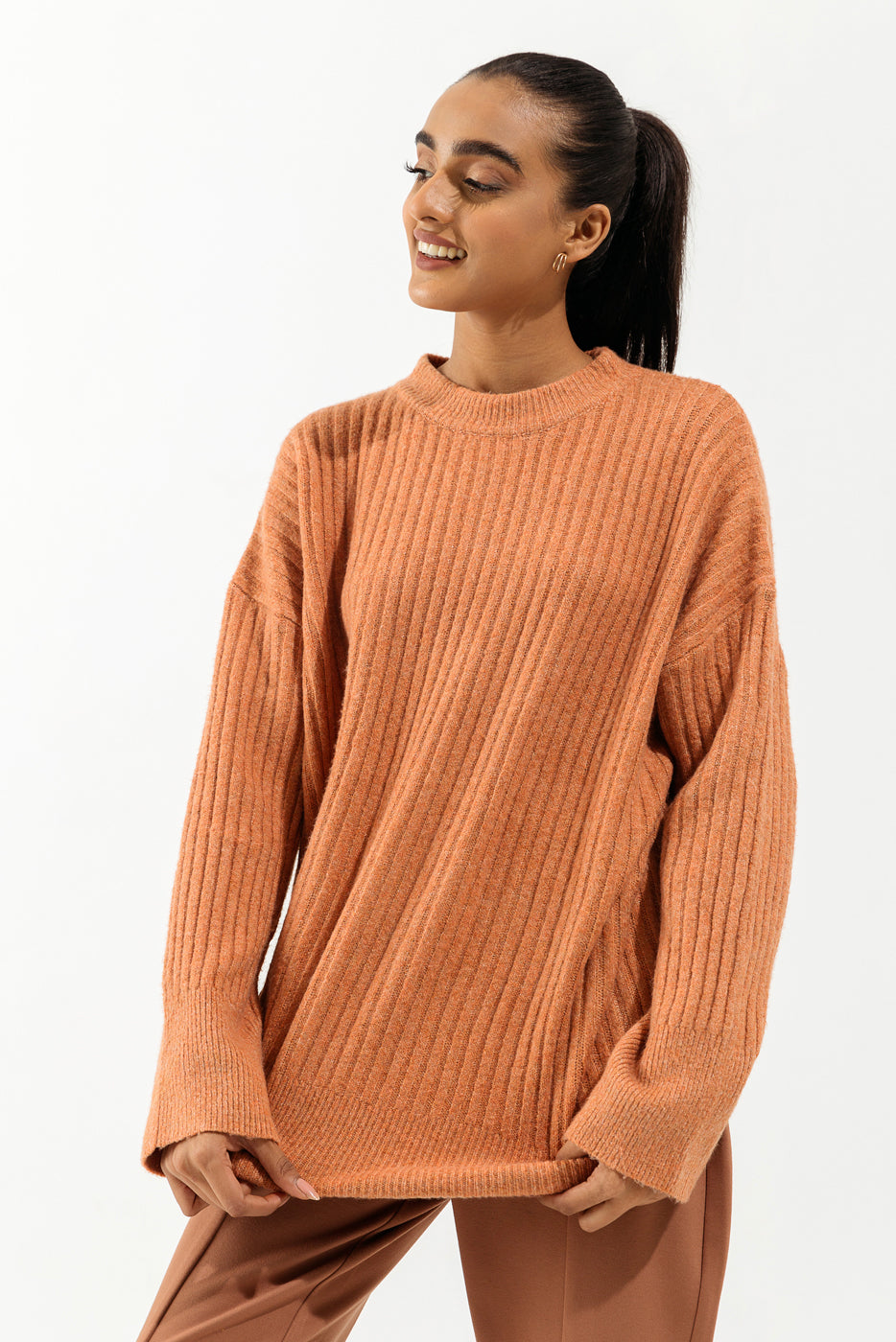 ORANGE RIB KNIT PULLOVER SWEATER – BEECHTREE
