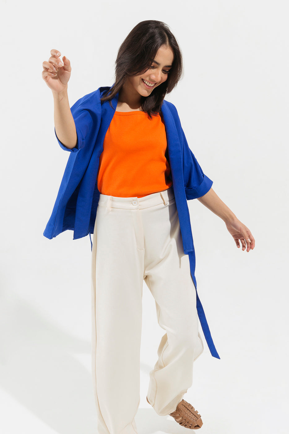 Women Absolute Powder blue shawl collar top in Mix fabric ...