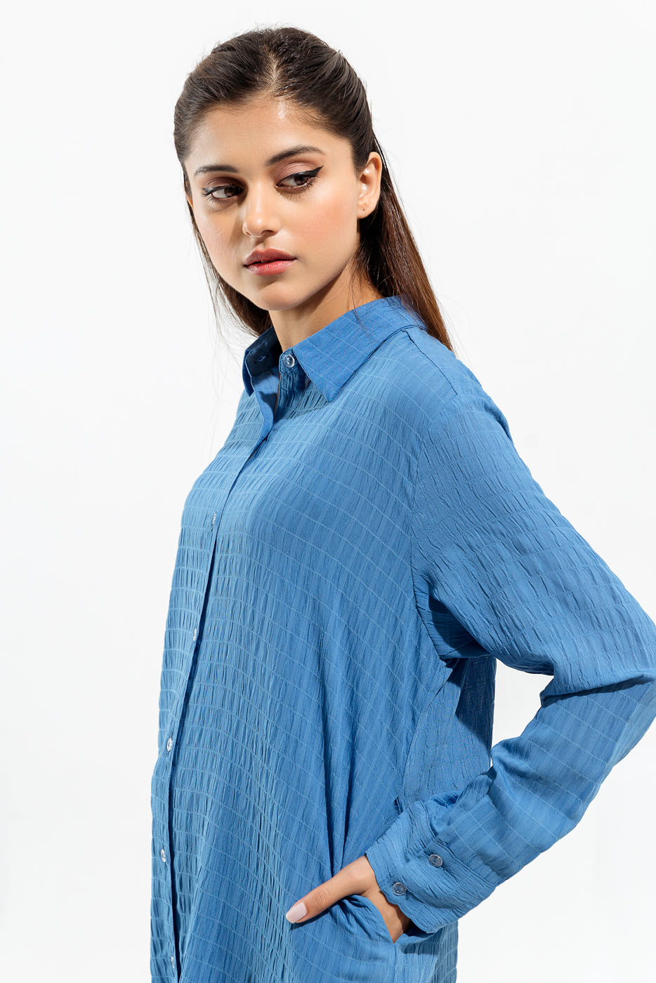 Women Absolute Blue Textured Long Tunic - 2000000217199 – BEECHTREE