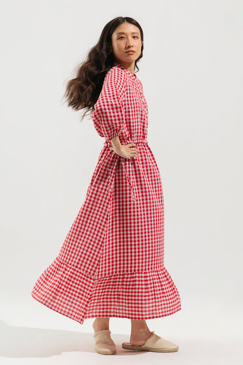 WHITE AND RED CHECKERED TIERED DRESS – BEECHTREE